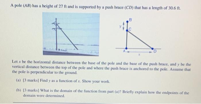 Solved A pole (AB) has a height of 27 ft and is supported by | Chegg.com