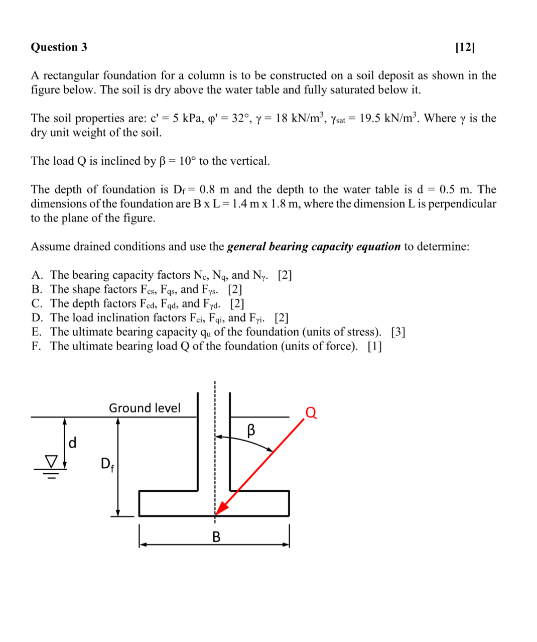 Solved Question 3[12]A rectangular foundation for a column | Chegg.com