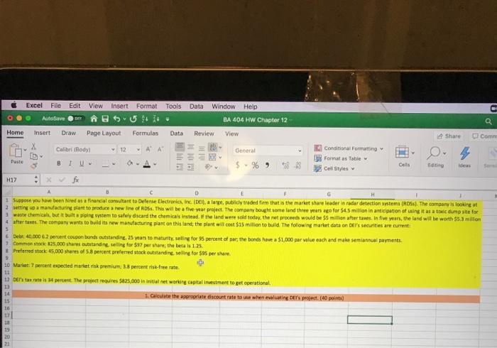 Solved Excel File Edit View Insert Format Tools Data Window | Chegg.com