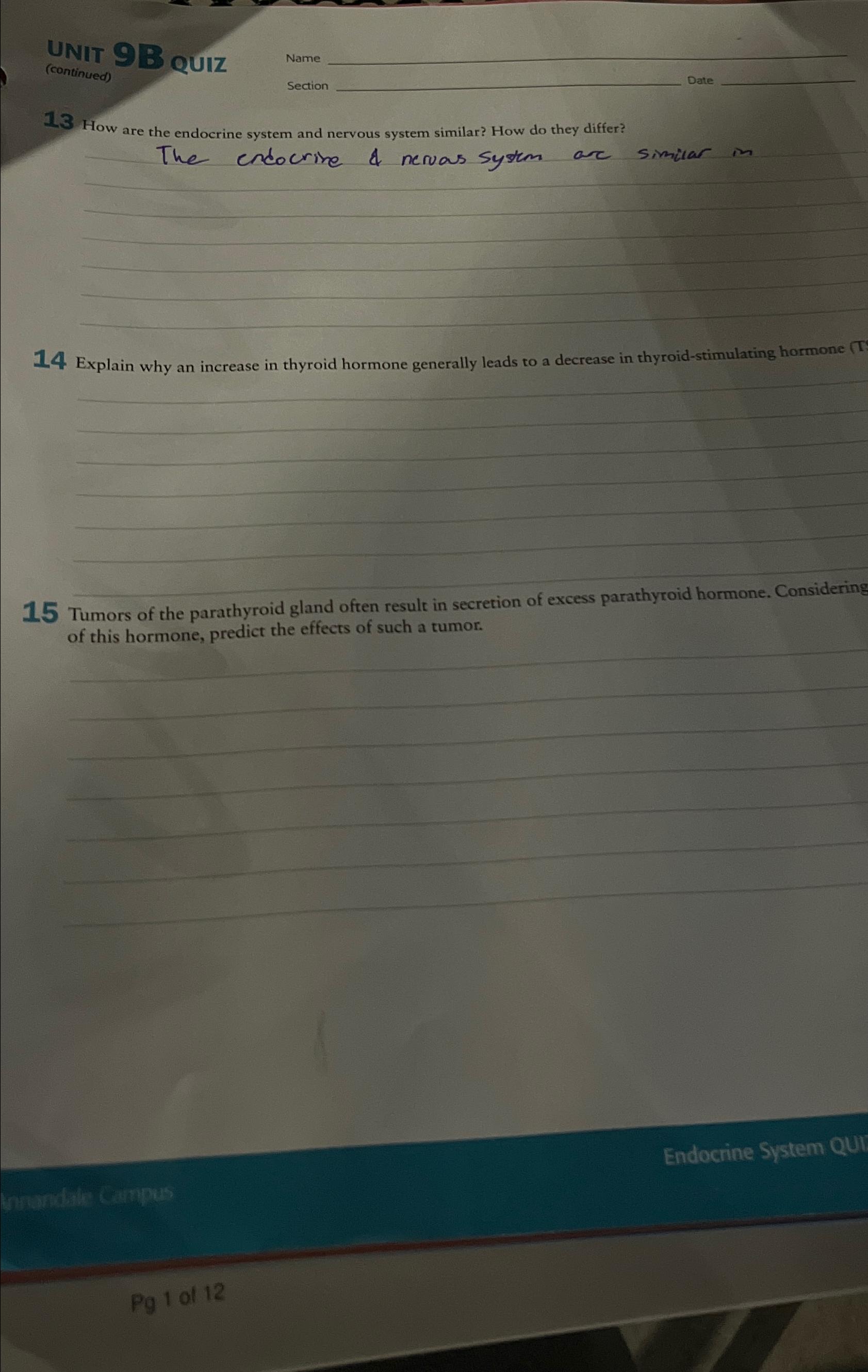 Solved UNIT 9 ﻿B continueen)(continued)NameSection13 ﻿How | Chegg.com