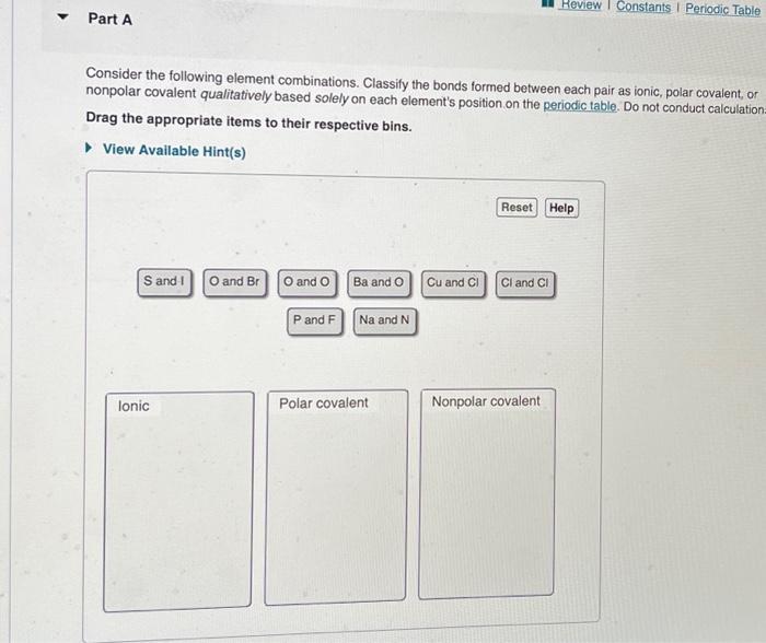 Solved Consider the following element combinations. Classify | Chegg.com