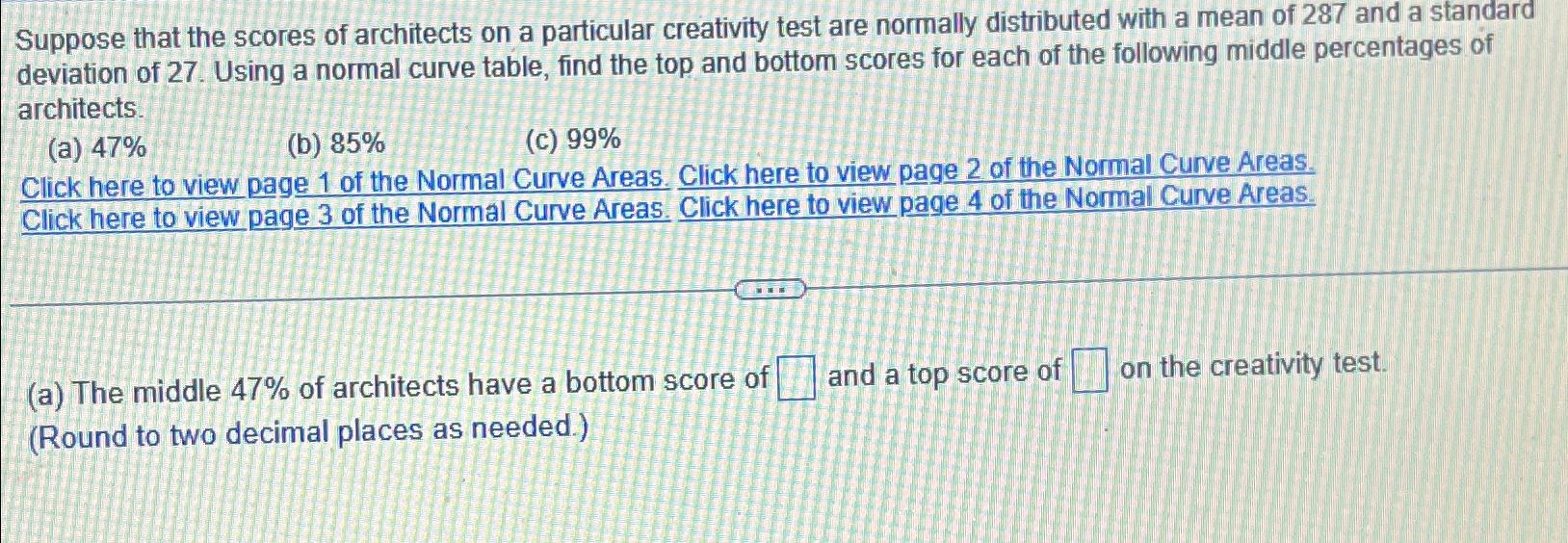 Solved Suppose that the scores of architects on a particular | Chegg.com