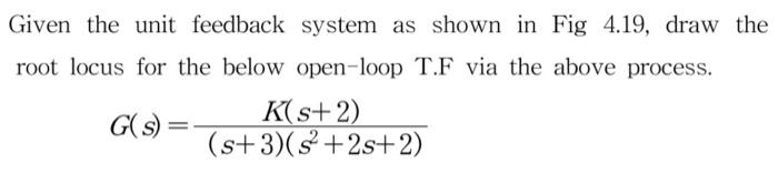 Solved Given the unit feedback system as shown in Fig 4.19, | Chegg.com