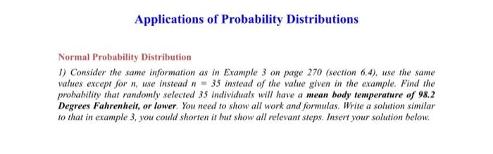 Solved Applications of Probability Distributions Normal | Chegg.com