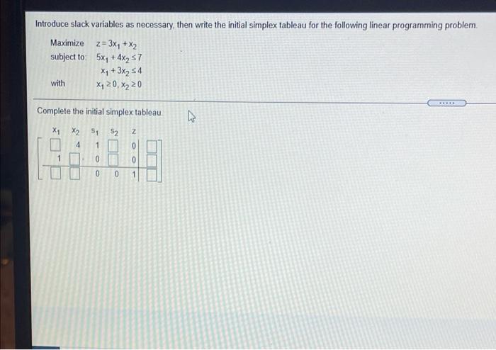 Solved Introduce slack variables as necessary, then write | Chegg.com