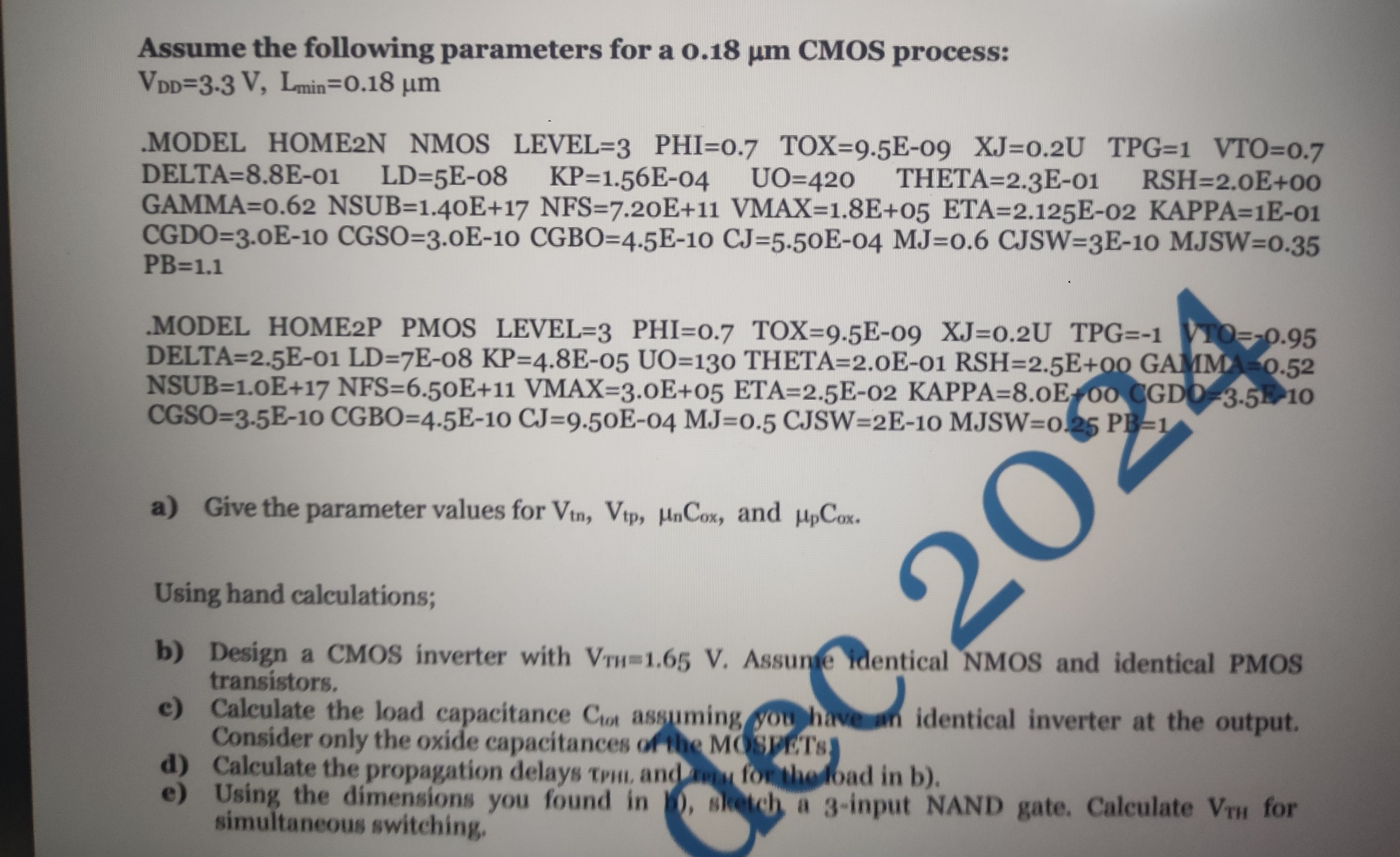 Solved Assume the following parameters for a 0.18μm ﻿CMOS | Chegg.com