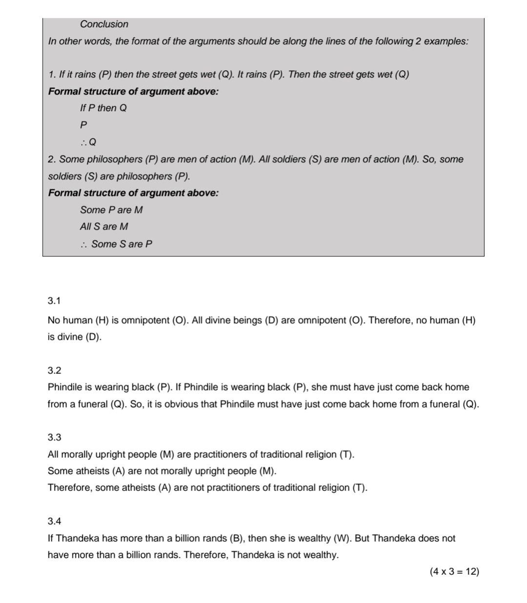 QUESTION 3: ARGUMENT STRUCTURES: Instructions for | Chegg.com