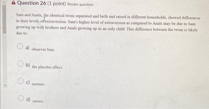 Solved Sam and Anaïs, the identical twins separated and | Chegg.com