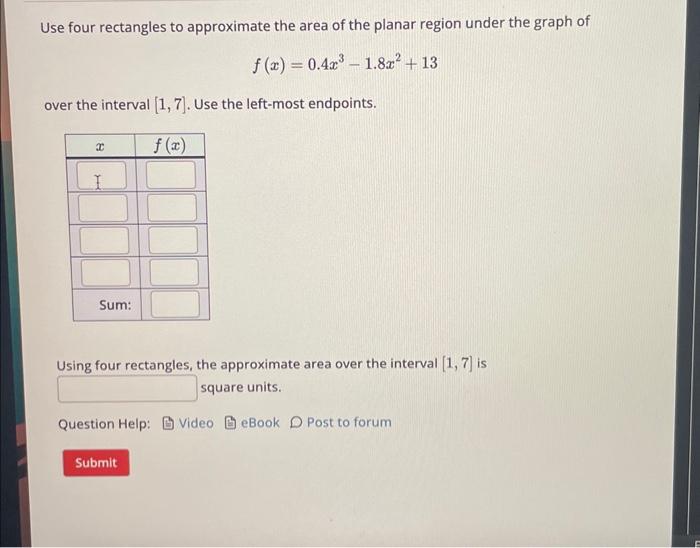 Solved Use four rectangles to approximate the area of the | Chegg.com
