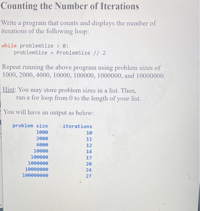 Solved Counting the Number of Iterations Write a program | Chegg.com