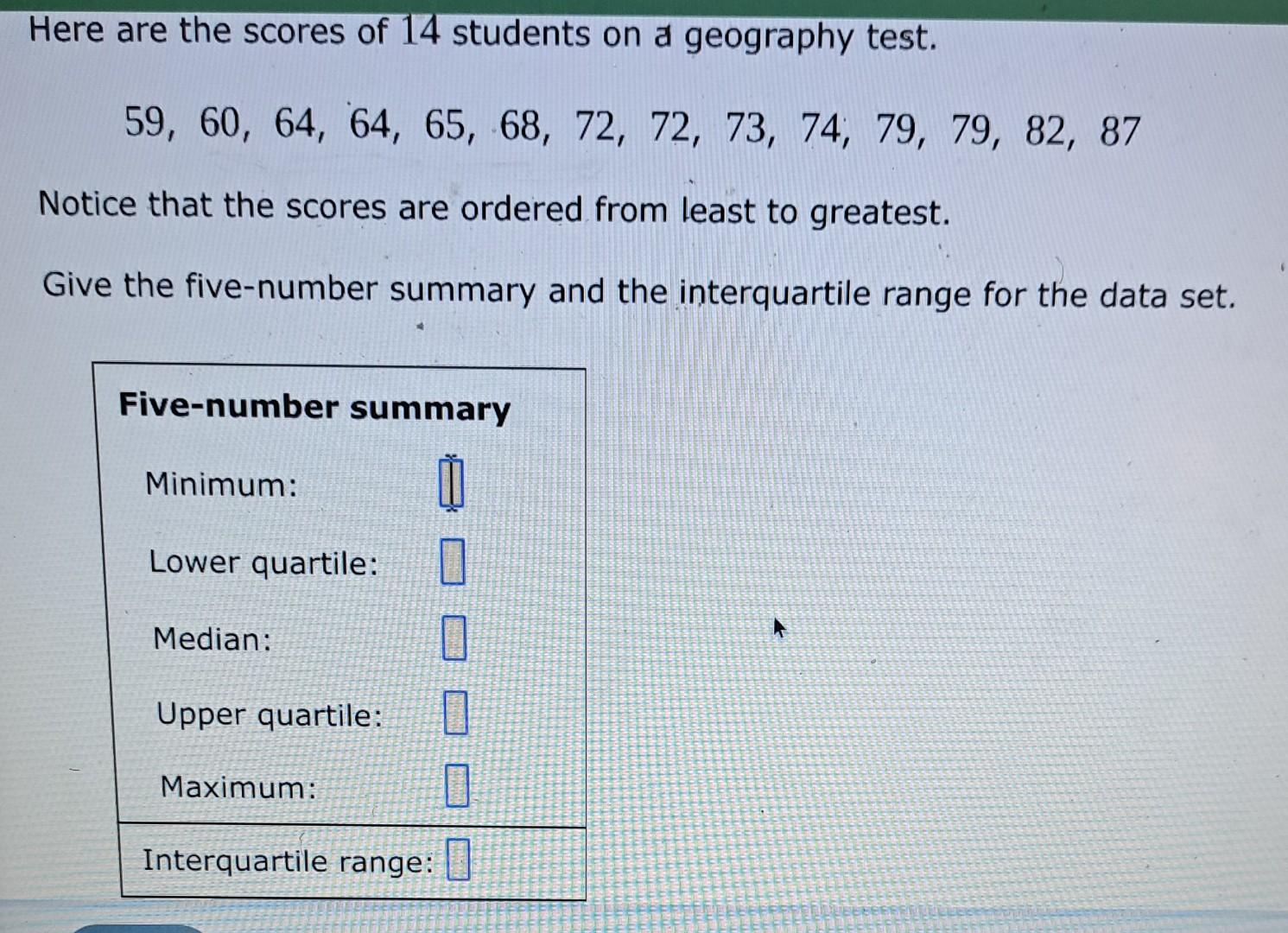 Solved 59,60,64,64,65,68,72,72,73,74,79,79,82,87 Notice that | Chegg.com