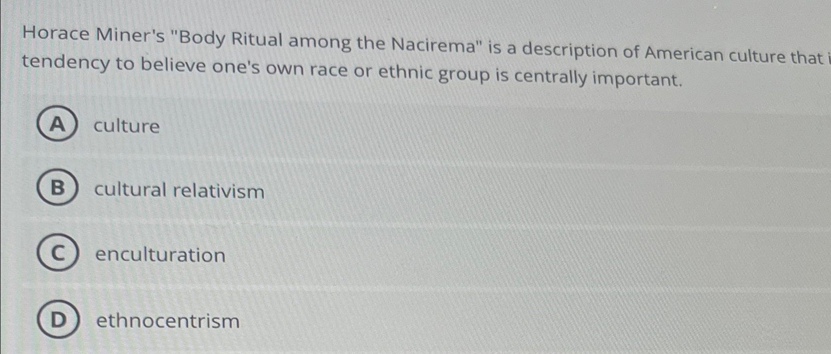 Solved Horace Miner's "Body Ritual among the Nacirema" is a | Chegg.com