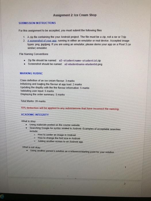 Assignment 2: Ice Cream Shop SUBMISSION INSTRUCTIONS | Chegg.com