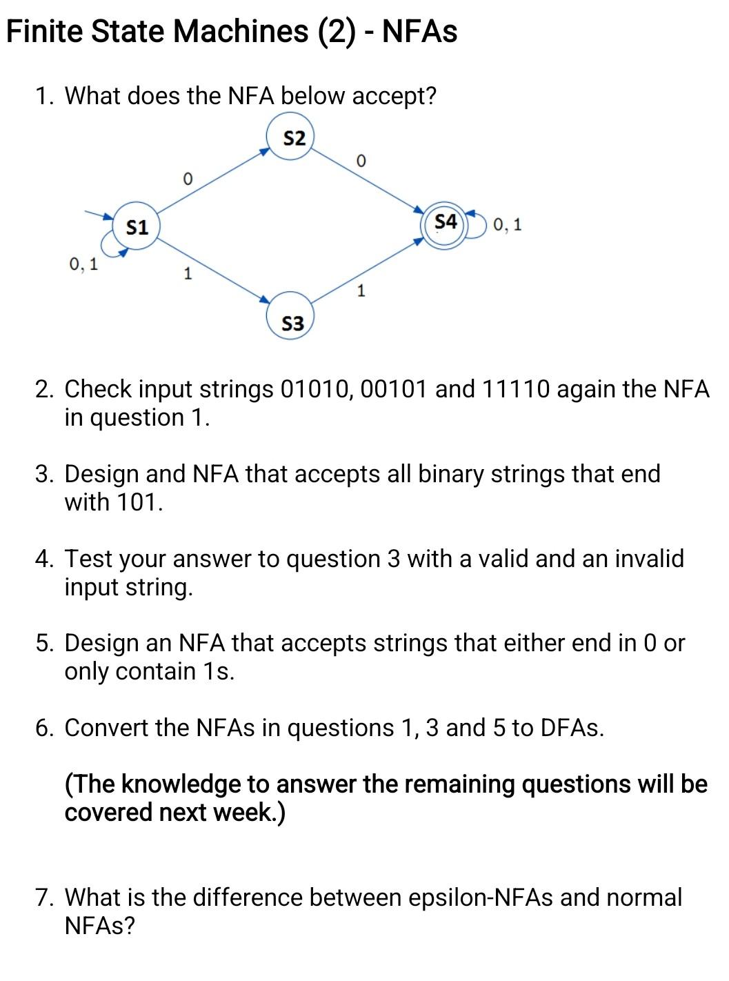 Solved Finite State Machines (2) - NFAs 1. What does the NFA | Chegg.com