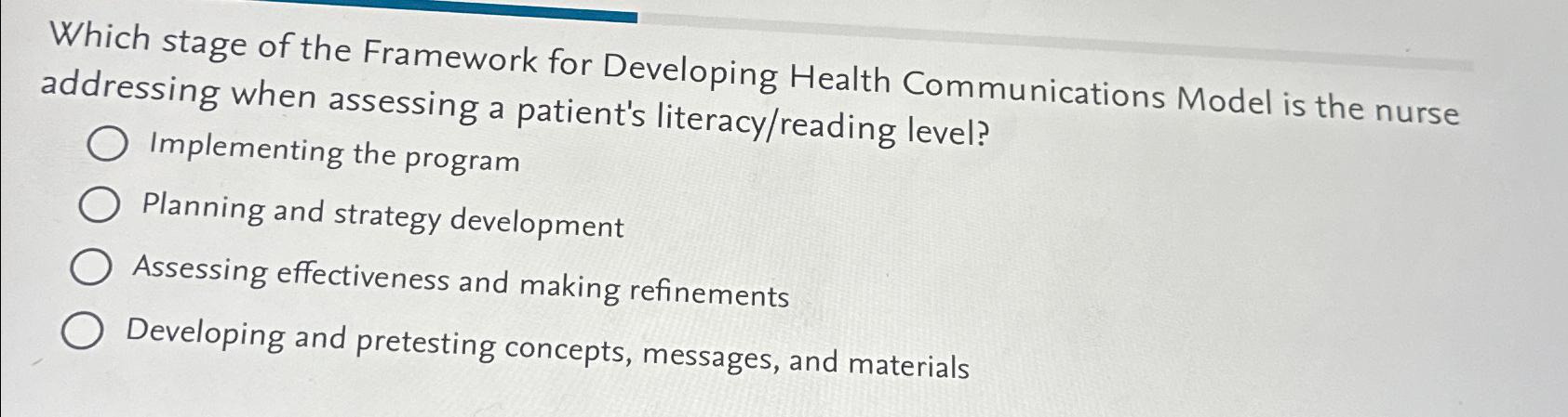 Solved Which stage of the Framework for Developing Health | Chegg.com Solved Which stage of the Framework for Developing Health | Chegg.com