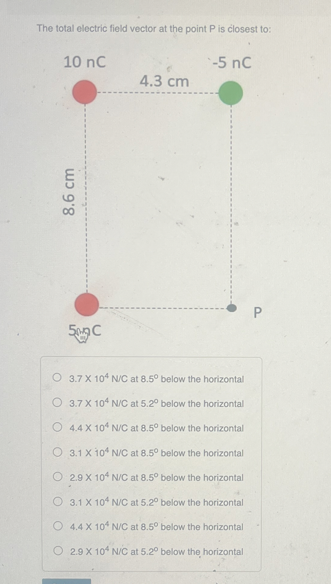 Solved The total electric field vector at the point P ﻿is | Chegg.com