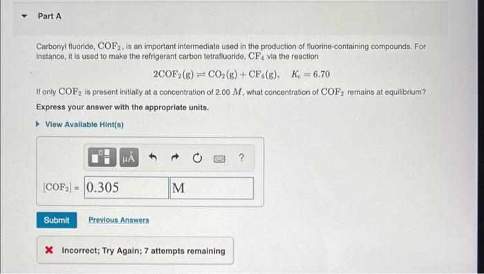 Solved Carbonyl fluoride, COF2, is an important intermediate | Chegg.com
