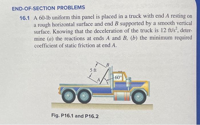 Solved 16.1 A 60-lb uniform thin panel is placed in a truck | Chegg.com