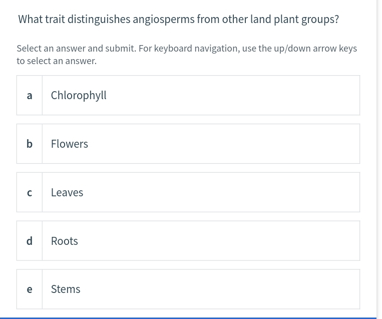 Solved What trait distinguishes angiosperms from other land | Chegg.com