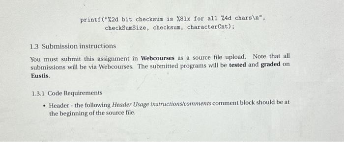 Programming Assignment 2 8,16,&32 bit checksums | Chegg.com