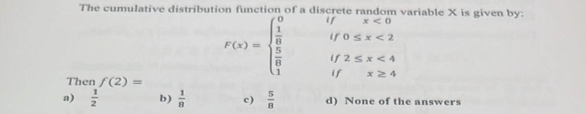 Solved The cumulative distribution function of a discrete | Chegg.com