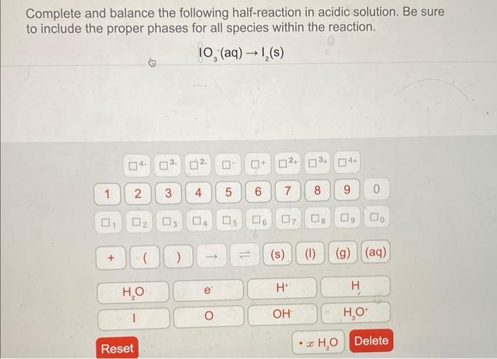 Solved Complete and balance the following half-reaction in | Chegg.com