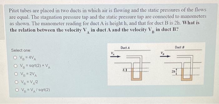 Solved Pitot tubes are placed in two ducts in which air is | Chegg.com