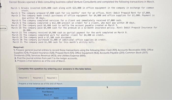 Solved Denzel Brooks opened a Web consulting business called | Chegg.com