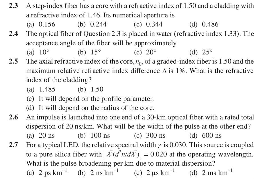 Solved 2.3 A step-index fiber has a core with a refractive | Chegg.com