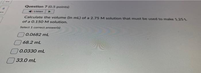 Calculate the volume (in mL ) of a 2.75M solution | Chegg.com