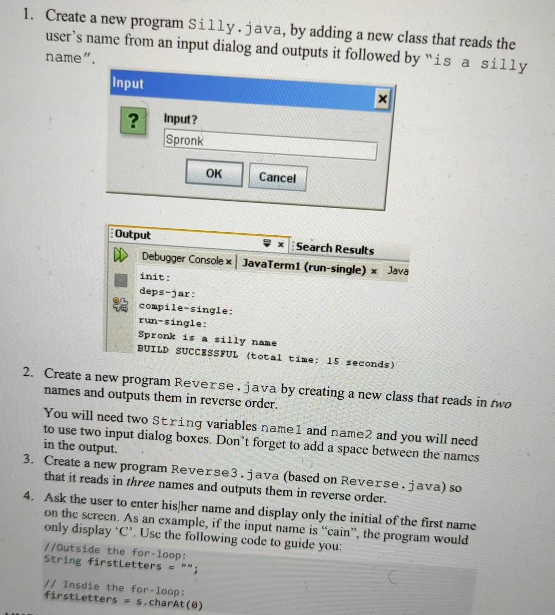 Solved 1. Create a new program Silly.java, by adding a new | Chegg.com