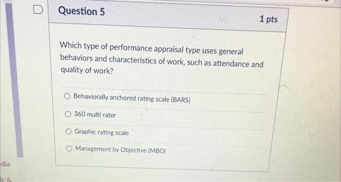 Solved Question 5 1 pts Which type of performance appraisal | Chegg.com