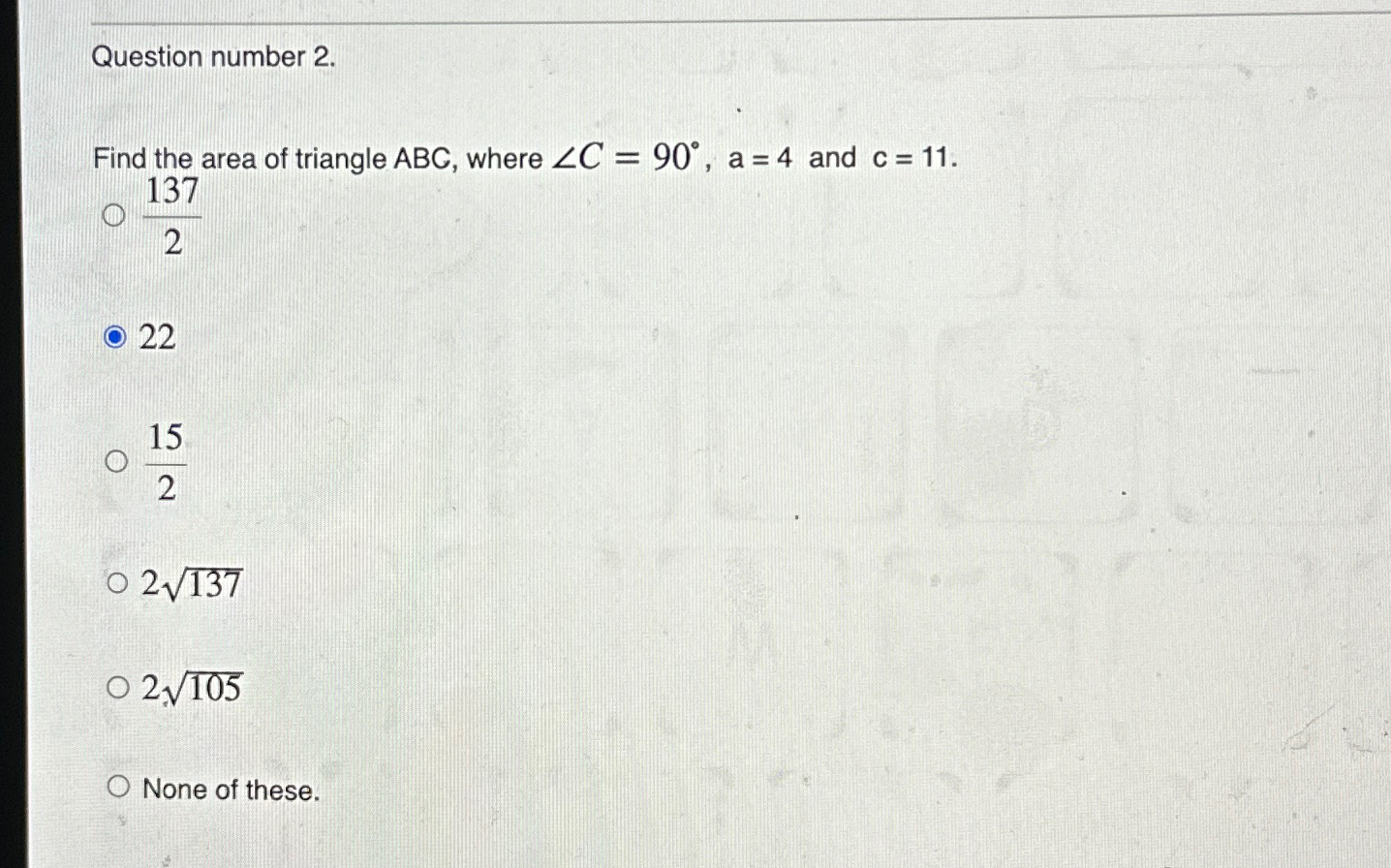 Solved Question number 2.Find the area of triangle ABC, | Chegg.com