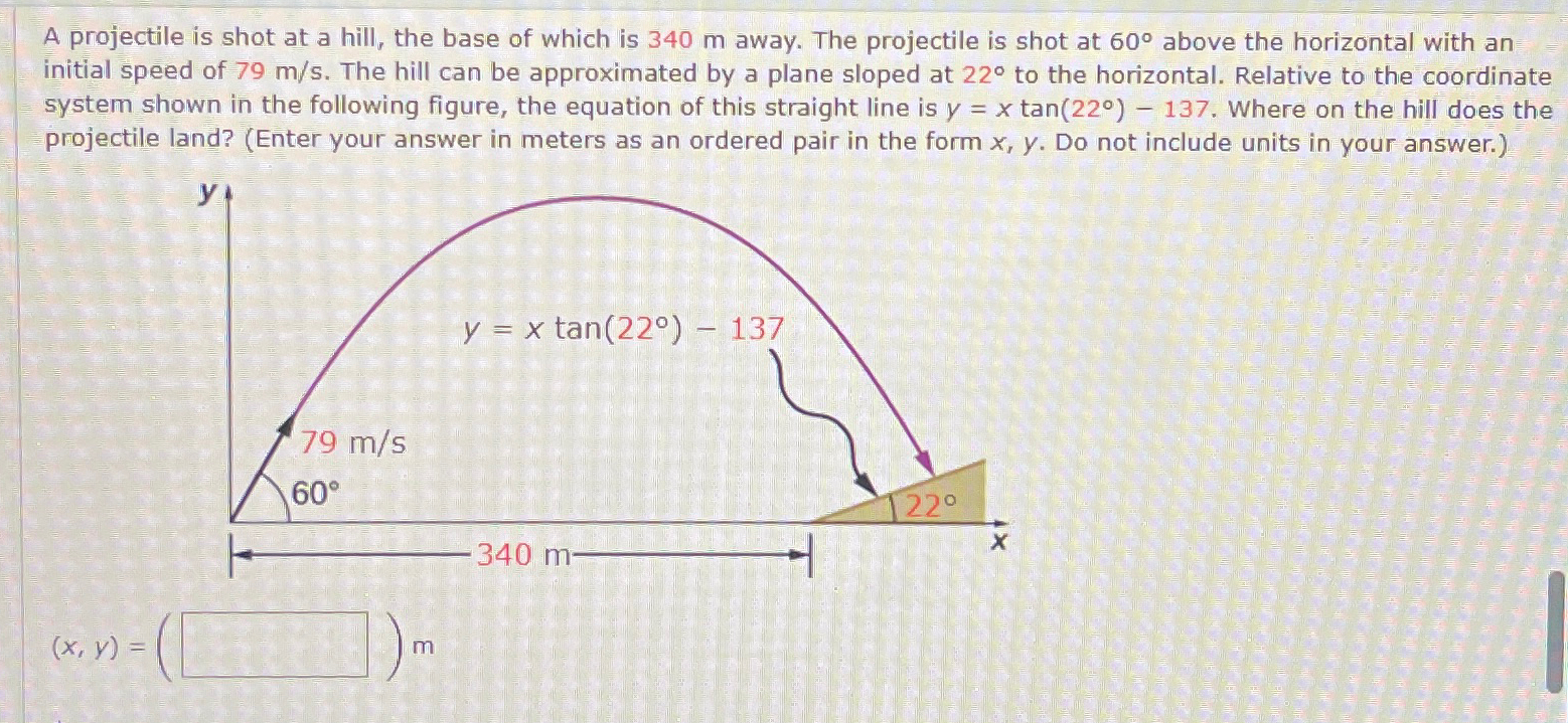 Solved A projectile is shot at a hill, the base of which is | Chegg.com