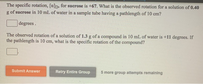 Solved The specific rotation, [a]p, for sucrose is +67. What | Chegg.com