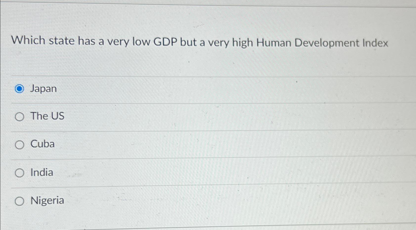 Solved Which state has a very low GDP but a very high Human | Chegg.com