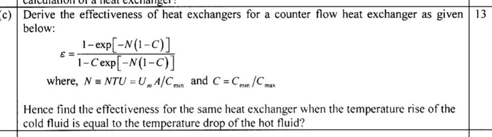 Solved Derive the effectiveness of heat exchangers for a | Chegg.com