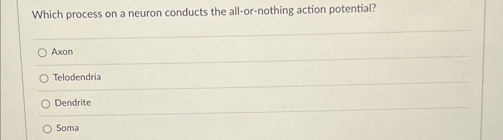 Solved Which process on a neuron conducts the all-or-nothing | Chegg.com