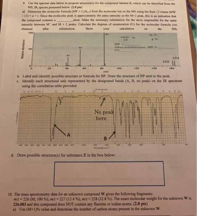 9. Use the spectral data below to propose | Chegg.com
