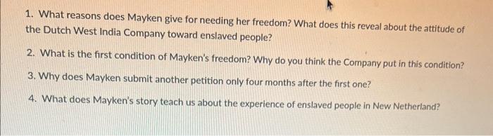 1. What reasons does Mayken give for needing her | Chegg.com