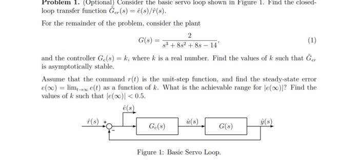 Solved Problem 1. (Optional) Consider the basic servo loop | Chegg.com