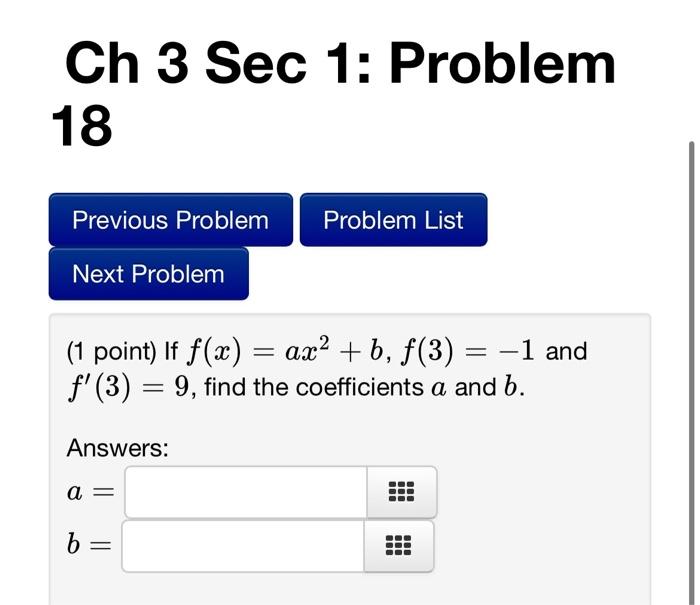 Solved Ch 3 Sec 1: Problem 18 (1 point) If | Chegg.com
