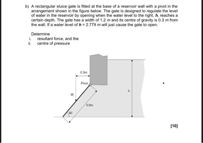 Solved b) A rectangular sluice gate is fitted at the base of | Chegg.com