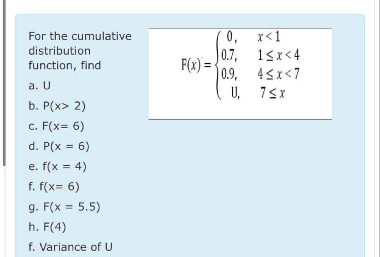 Solved For The Cumulative Distribution Function Finda
