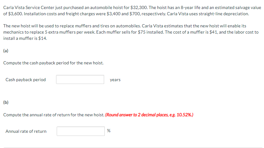Solved Carla Vista Service Center just purchased an | Chegg.com