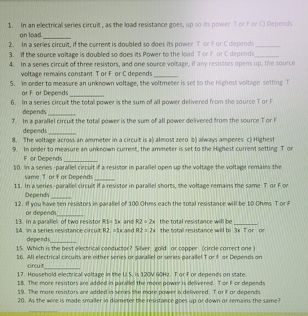 Solved 1. In an electrical series circuit, as the load | Chegg.com
