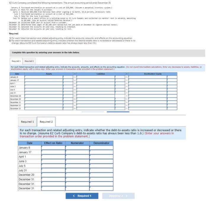E2 Curb Compeny completed the following transactions. | Chegg.com
