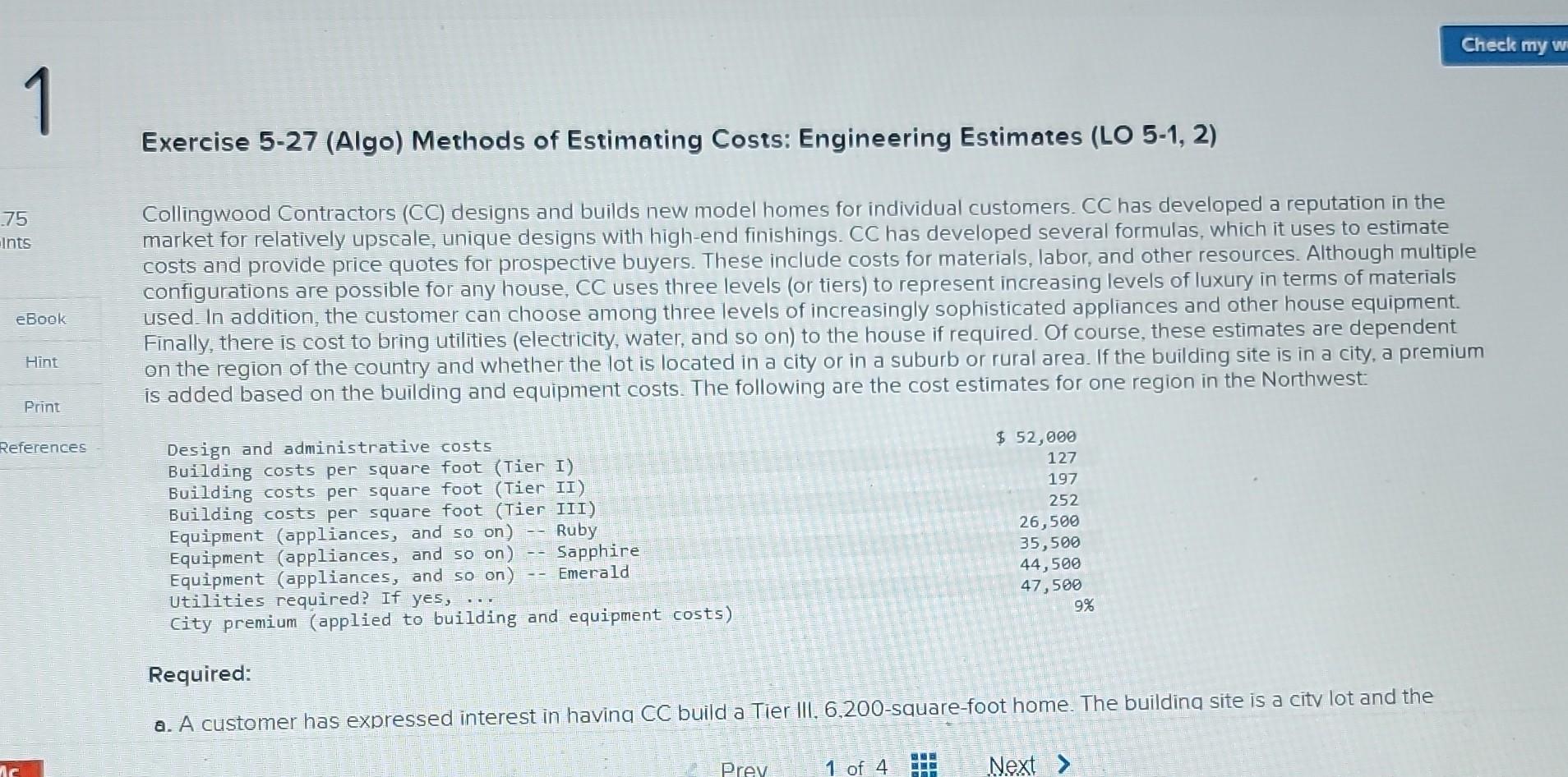 Solved Exercise 5-27 (Algo) Methods of Estimating Costs: | Chegg.com