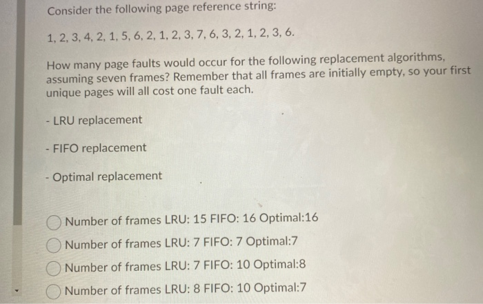 Solved Consider The Following Page Reference String 1 2 Chegg