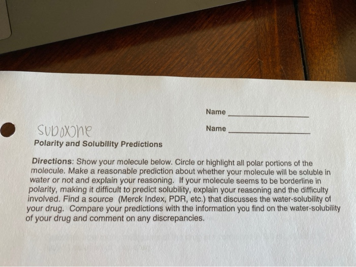 Solved Name SUDOXOne Name Polarity and Solubility | Chegg.com Solved Name SUDOXOne Name Polarity and Solubility | Chegg.com